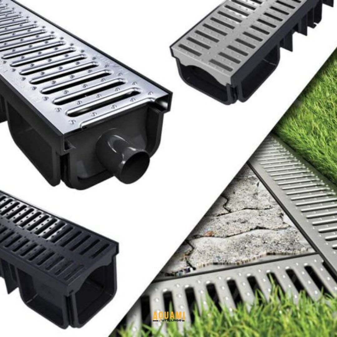 Caniveau Extérieur 1 m en Plastique avec Grille Passerelle : drainage ...